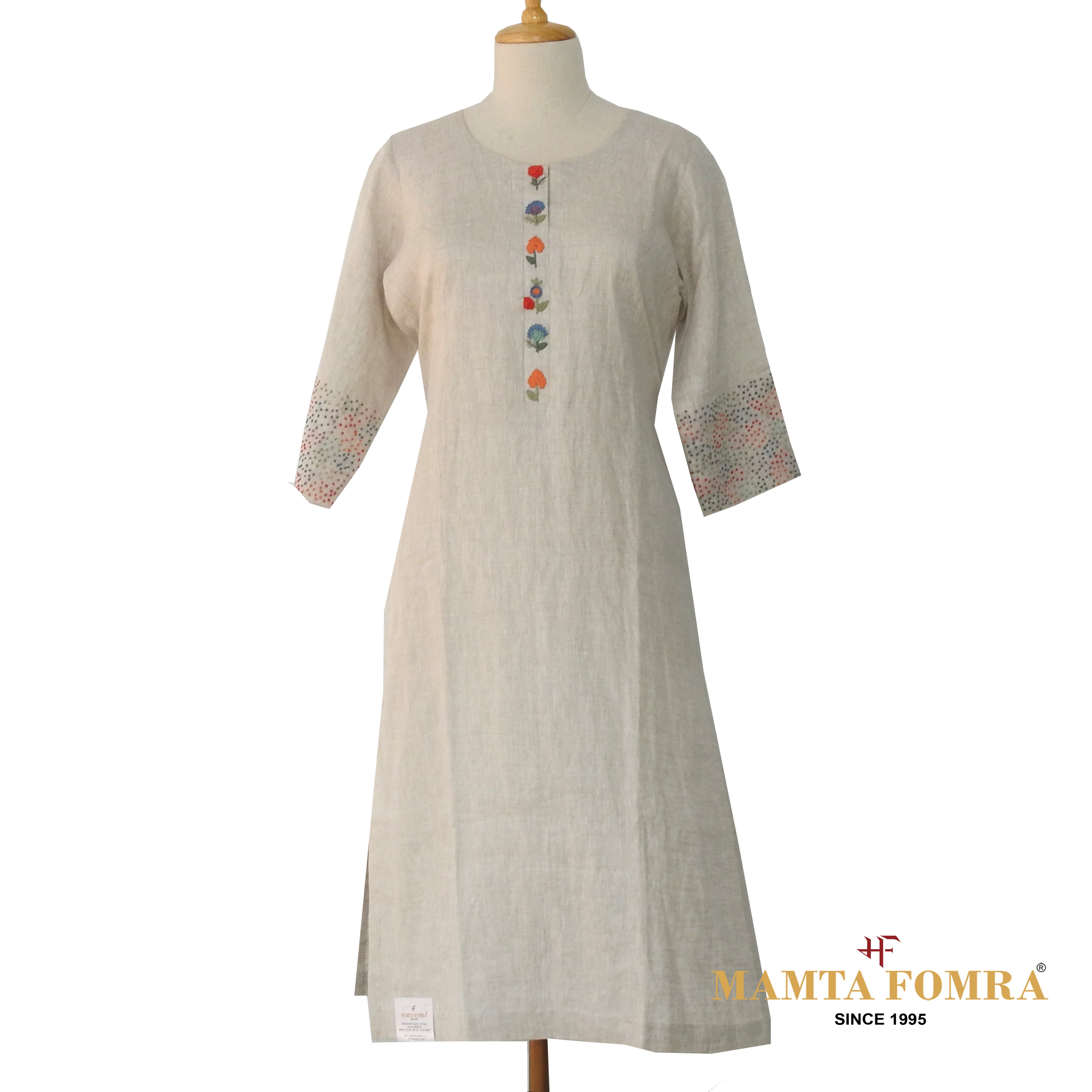 Off-White Linen Hand Embroidered Kurta – MAMTA FOMRA